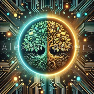 Cyberpunk Trees of Life -300 DPI Pxl 3600x3600jpeg Print Wall Screen T ...