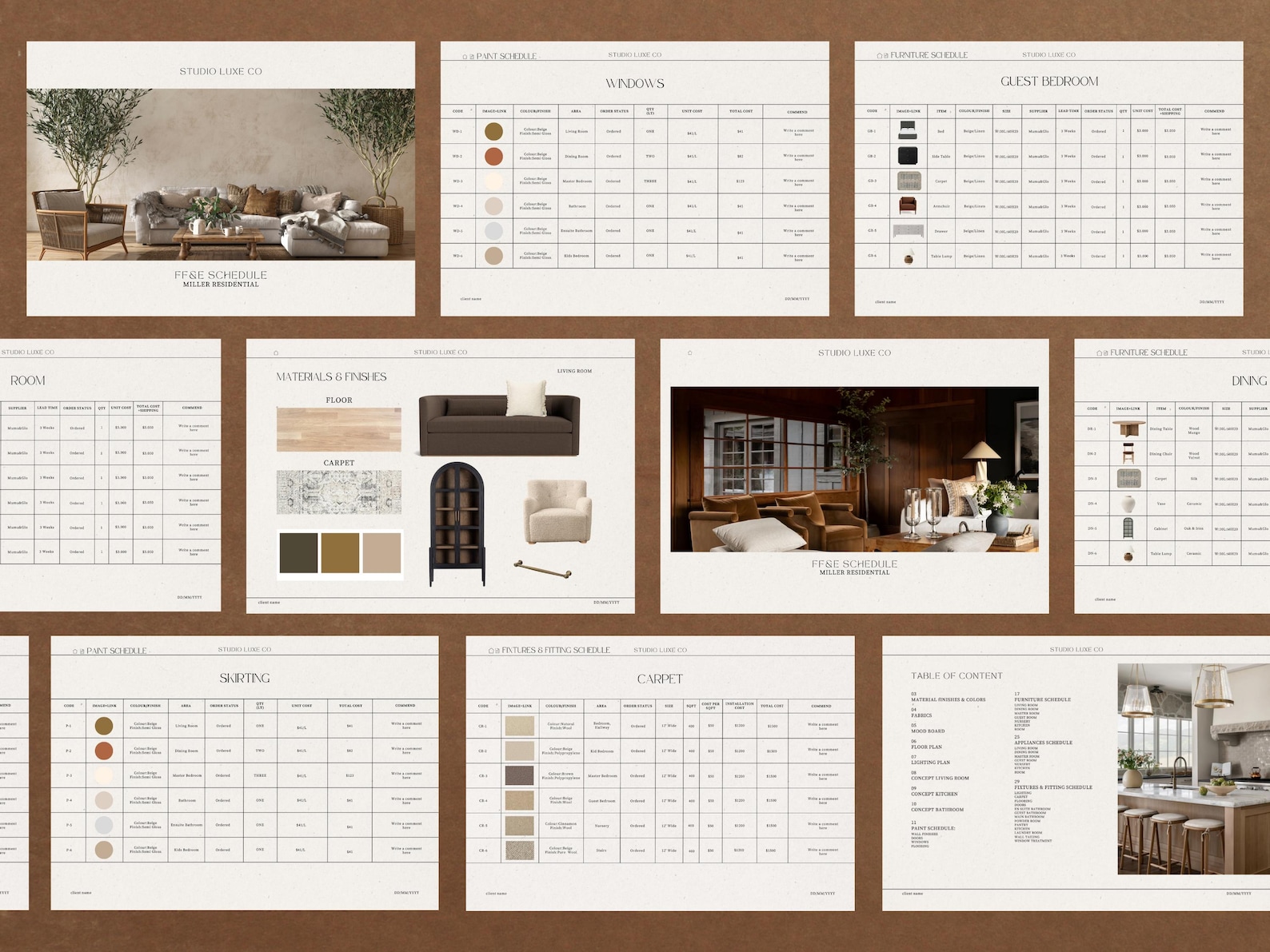 Interior Design Finishes and Fixtures Schedule Template, Canva Template ...