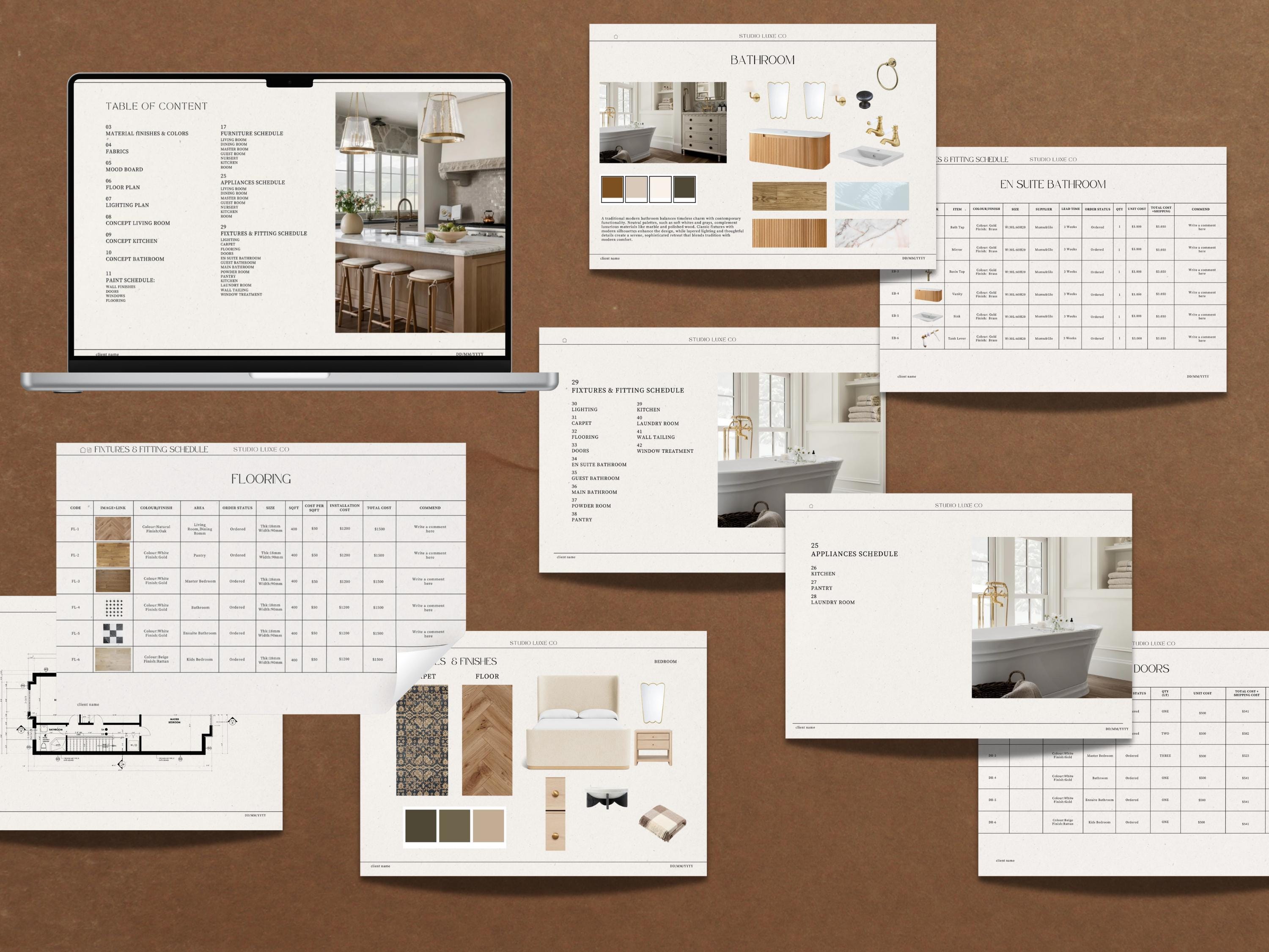 Interior Design Finishes and Fixtures Schedule Template, Canva Template ...