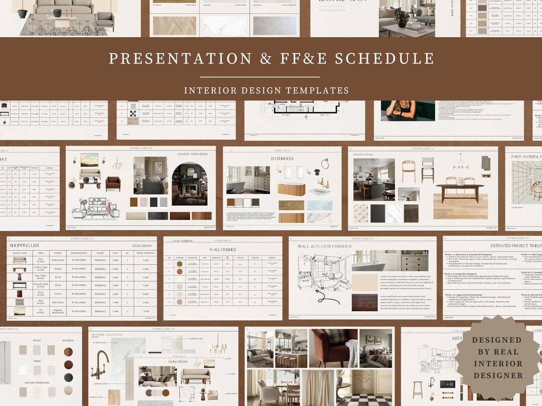 Interior Design Client Presentation and FF&E Schedule Bundle, Design ...