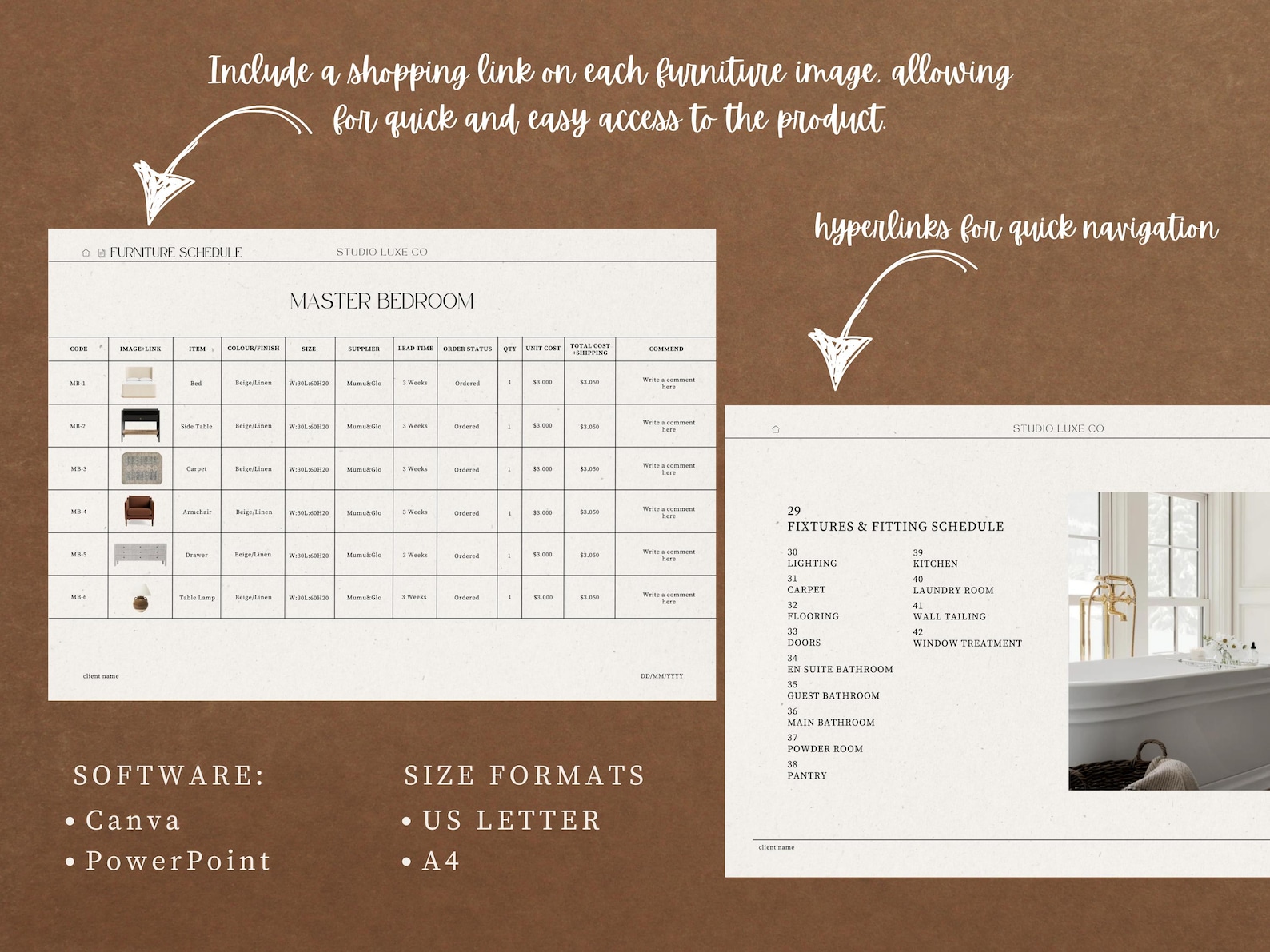 Interior Design Finishes and Fixtures Schedule Template, Canva Template ...