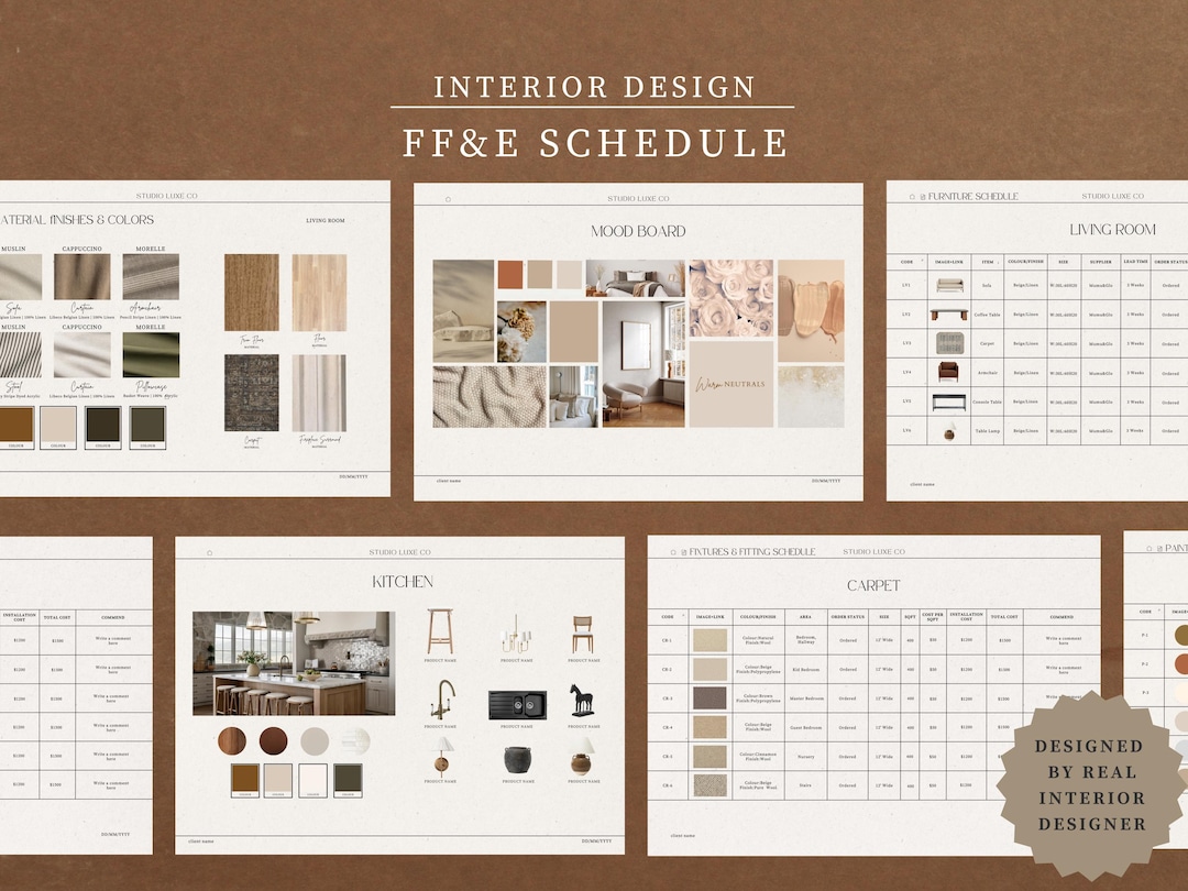 Interior Design Finishes and Fixtures Schedule Template, Canva Template ...