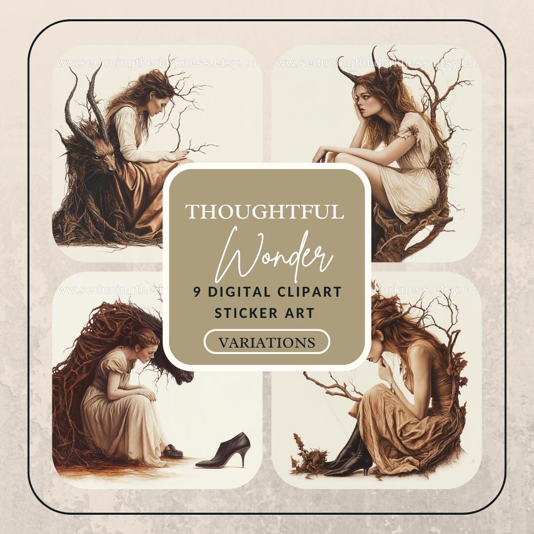 Digital Clipart Bundle Thoughtful Wonder, Home Wall Art Stickers, Png ...