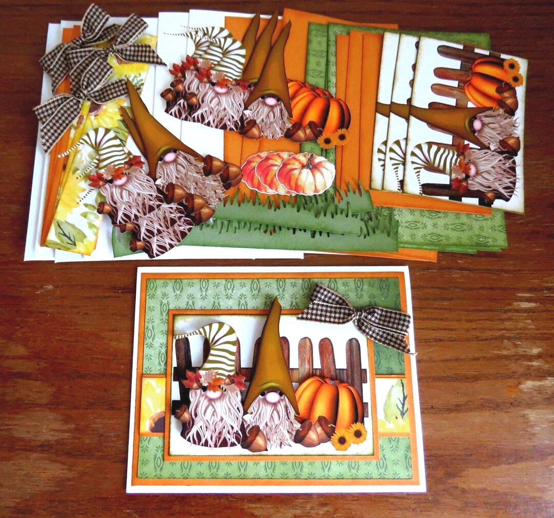 DIY 3D Fall Gnomes 4 Card Kit, Handmade, Autumn Greeting Card, All ...