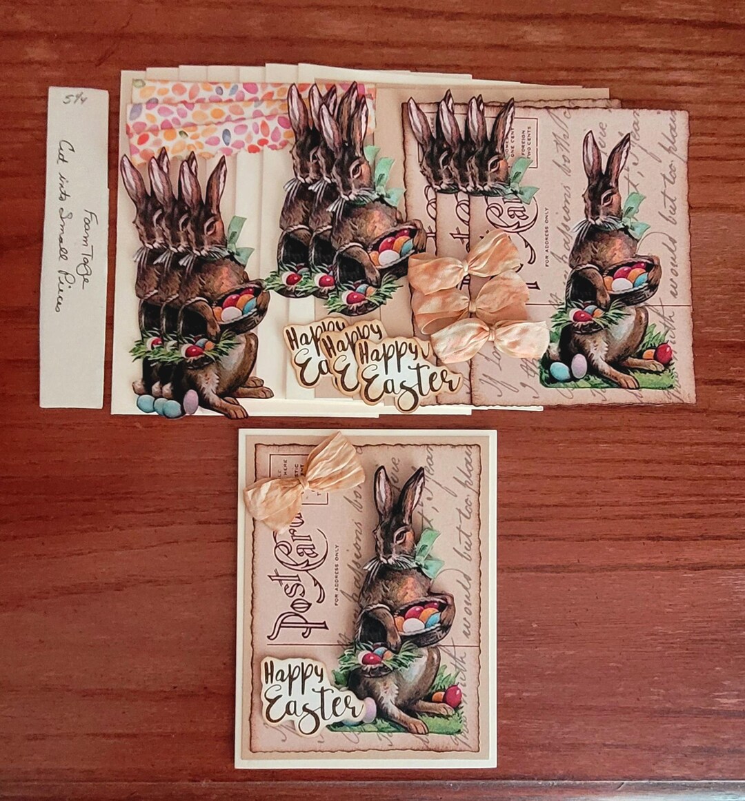 DIY3D Vintage Bunny and Eggs 4 Card Kit, Happy Easter, Easter Greeting ...