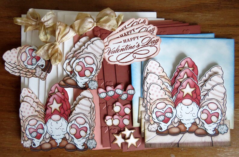 DIY 3D Gnomes Valentine 4 Card Kit, Happy Valentine's Day, Valentine ...