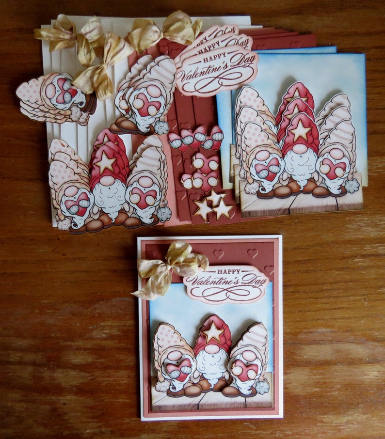 DIY 3D Gnomes Valentine 4 Card Kit, Happy Valentine's Day, Valentine ...