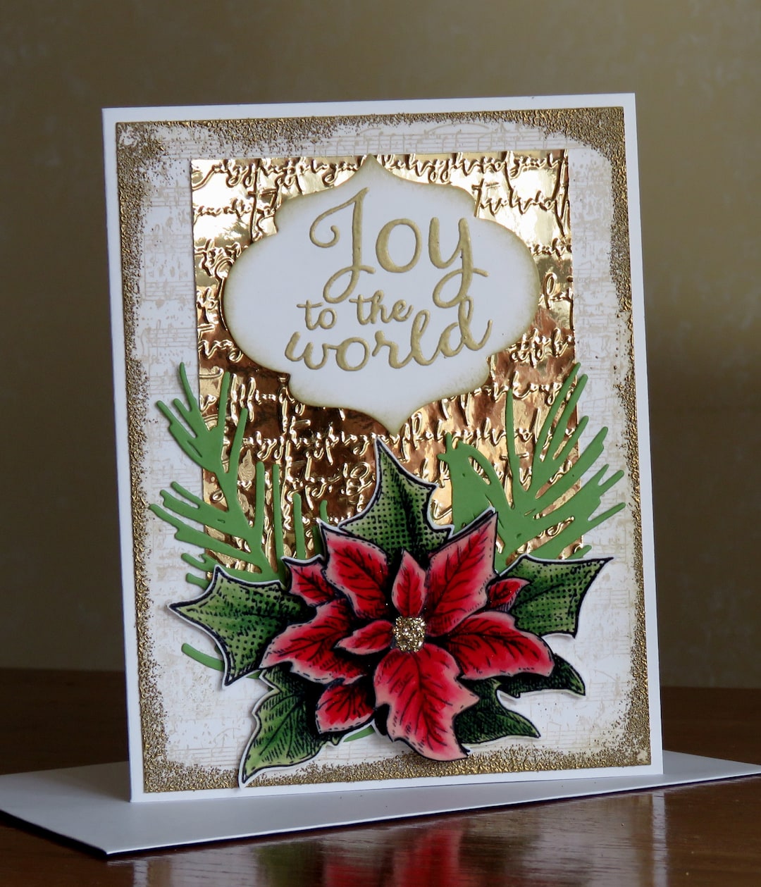 Elegant Holiday Card and Envelope, Vintage Christmas, Poinsettia Card ...