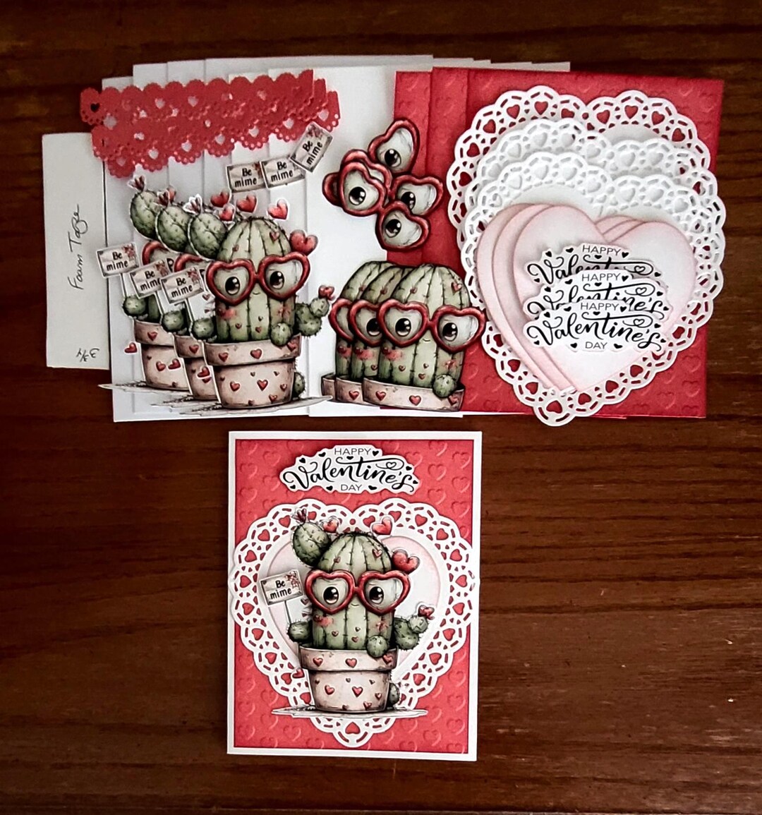 DIY 3D Valentine Cactus Card Kit, Happy Valentines Day, Be Mine , Cute ...