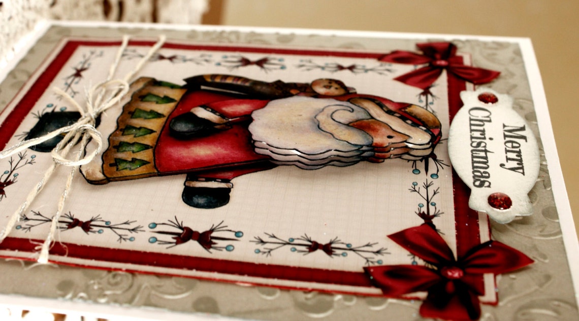 DIY Card Kit-primitive Santa Card Kit Christmas Santa Card - Etsy