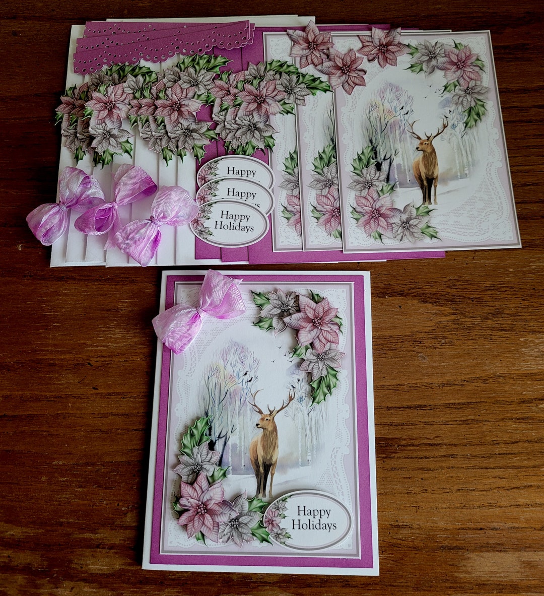 Vintage Snowy Scene With Deer 3D DIY Card Kit, Happy Holidays Sentiment ...