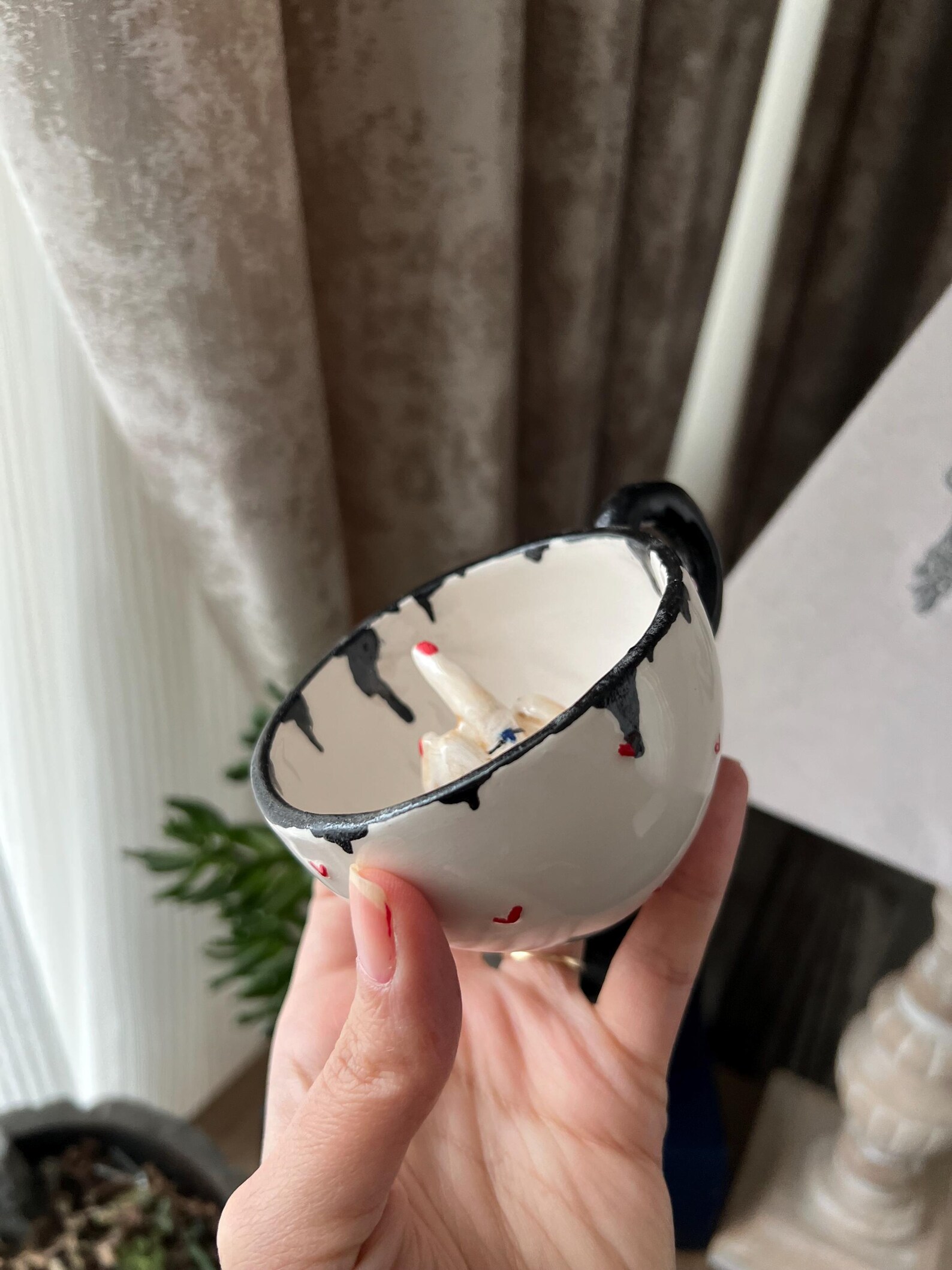 Handmade Middle Finger Mug With Hearts Funny Ceramic Coffee Cup Unique ...