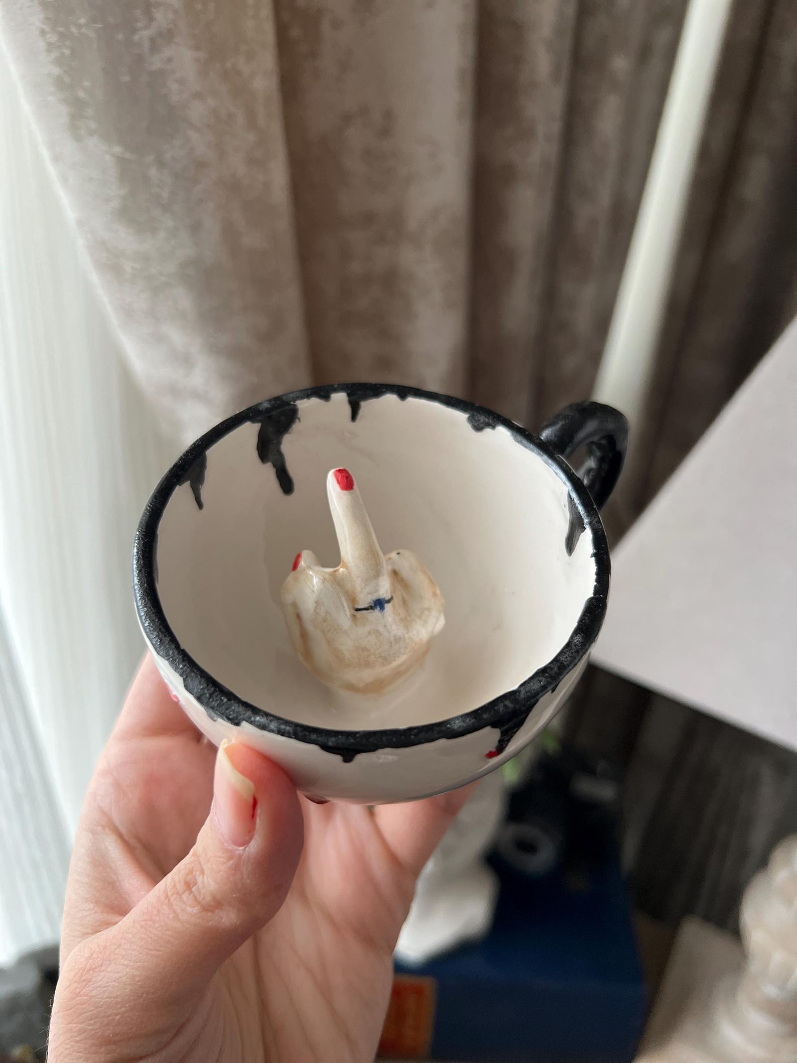 Handmade Middle Finger Mug With Hearts Funny Ceramic Coffee Cup Unique ...