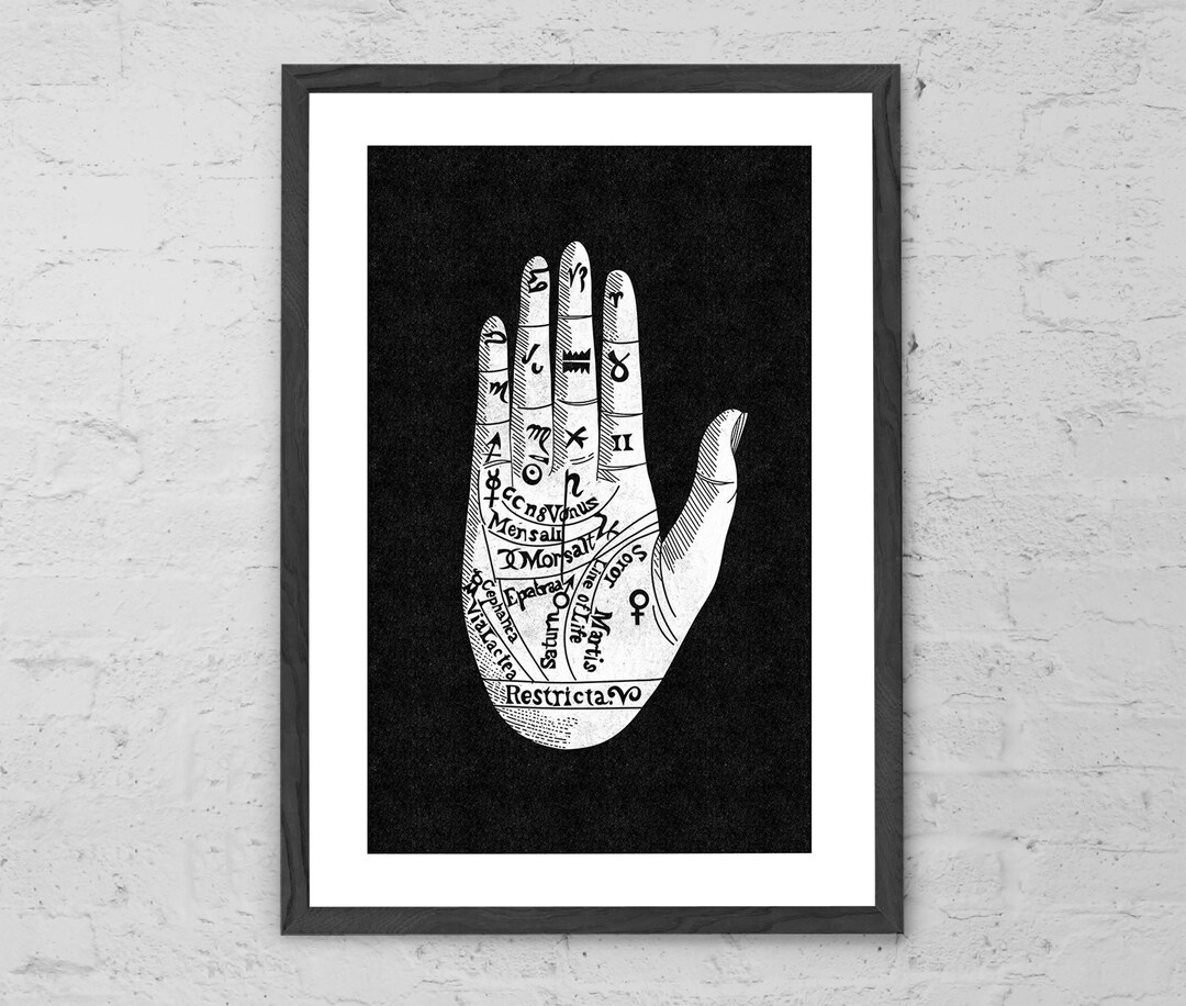 Vintage Palmistry Hand Print – Mystical Chiromancy Illustration With ...