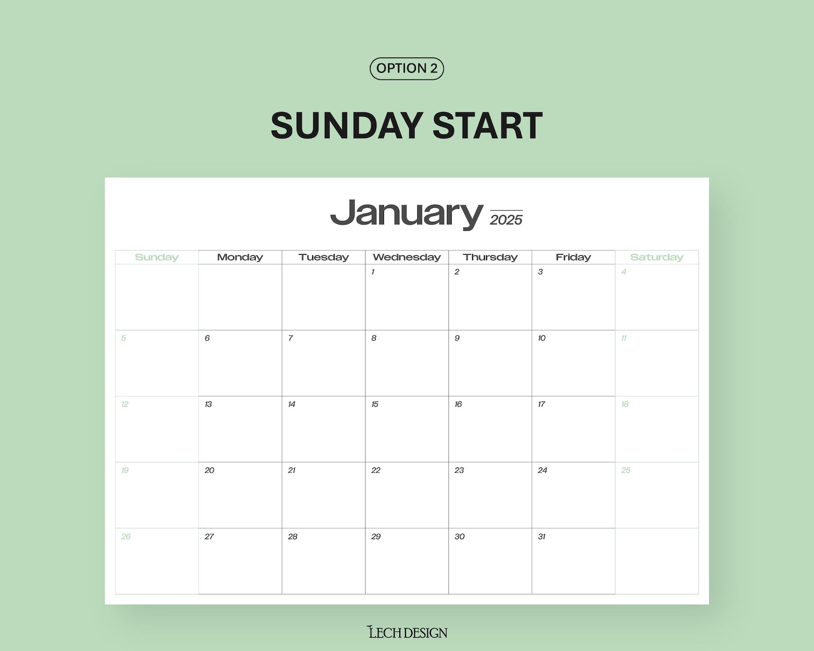 2025 Calendar Scandi Chic Printable & Digital | 1 Landscape Design in 3 ...