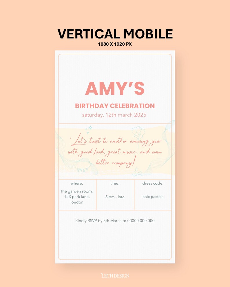 Modern Pastel Birthday Invitation Template | Editable Canva Invite ...