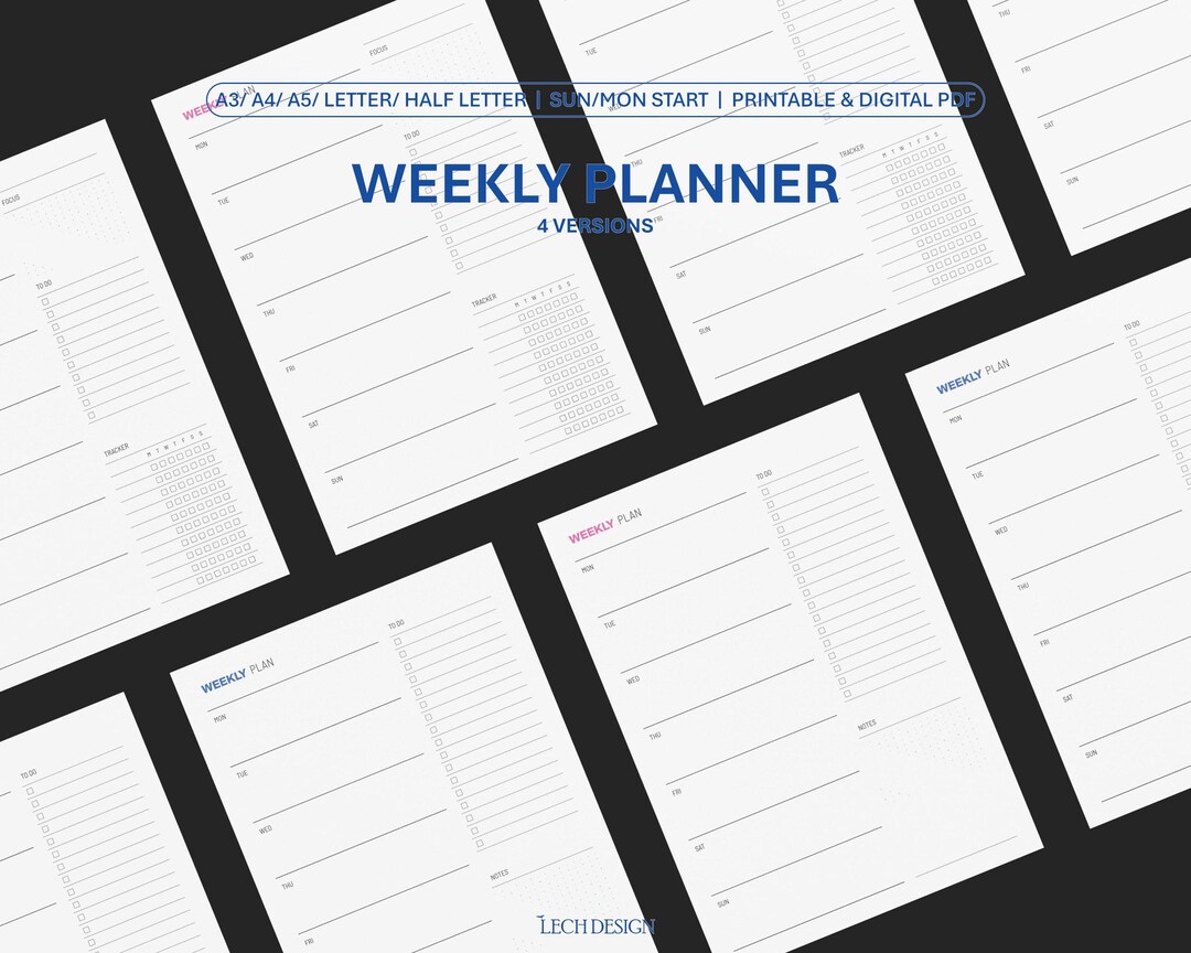 Weekly Planner Bold Modern Printable & Digital | 4 Designs in 5 Sizes ...