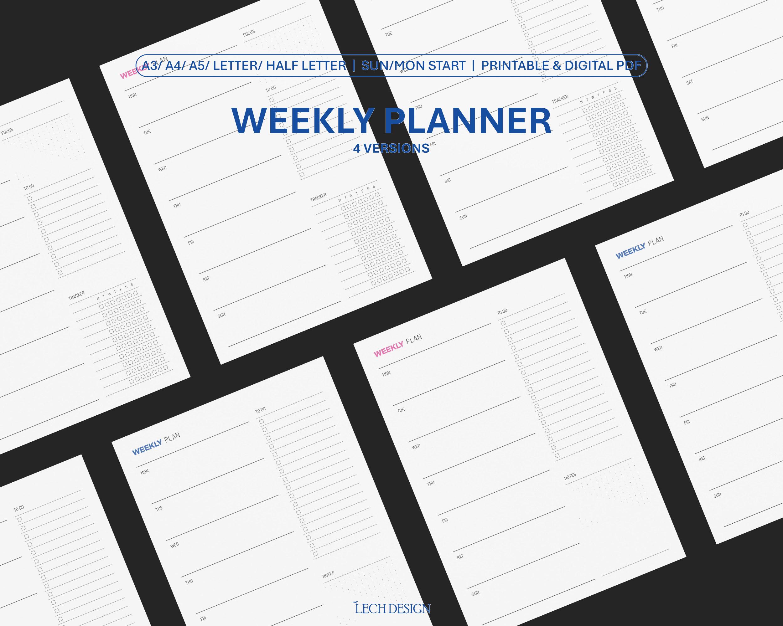 Weekly Planner Bold Modern Printable & Digital | 4 Designs in 5 Sizes ...