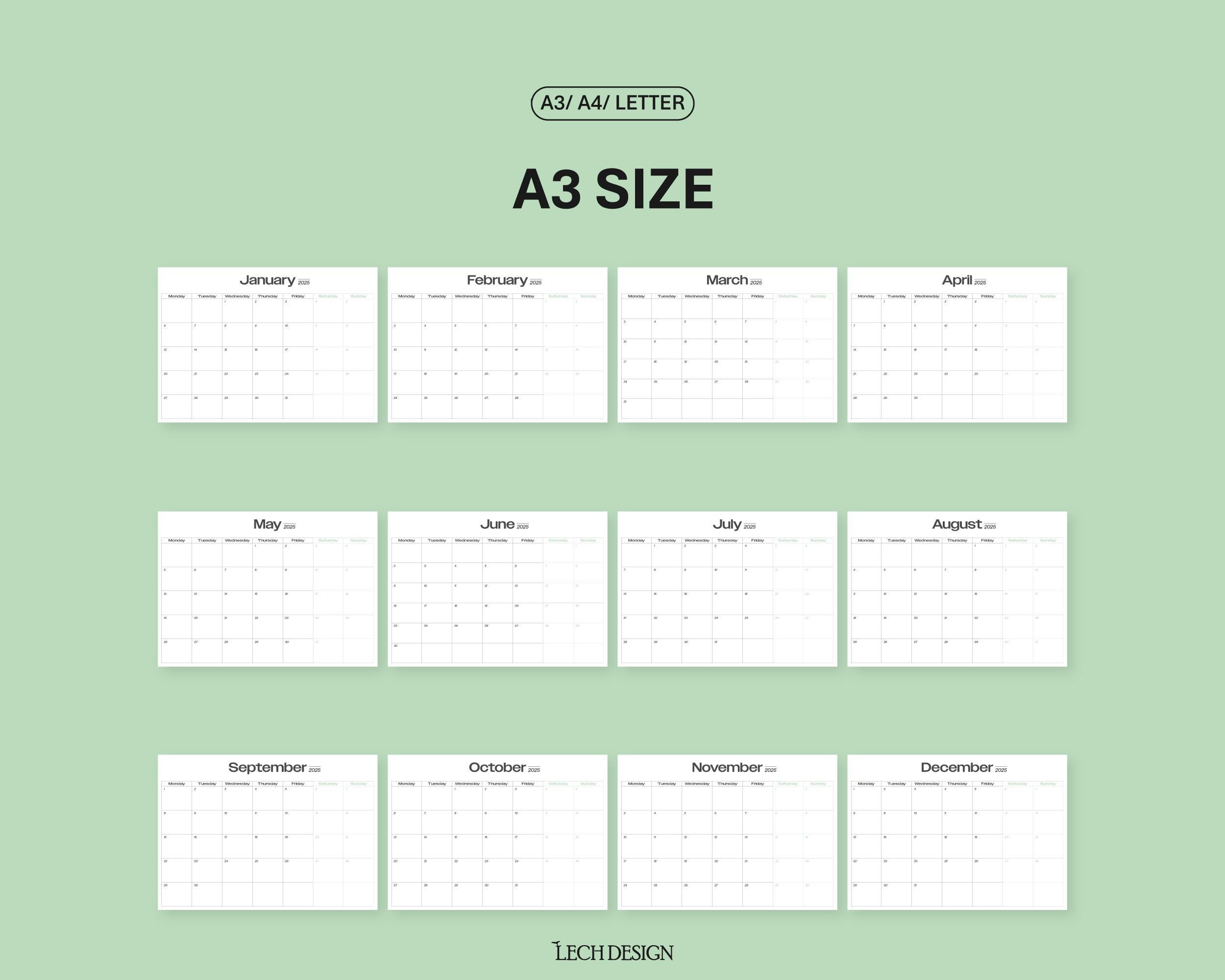 2025 Calendar Scandi Chic Printable & Digital | 1 Landscape Design in 3 ...