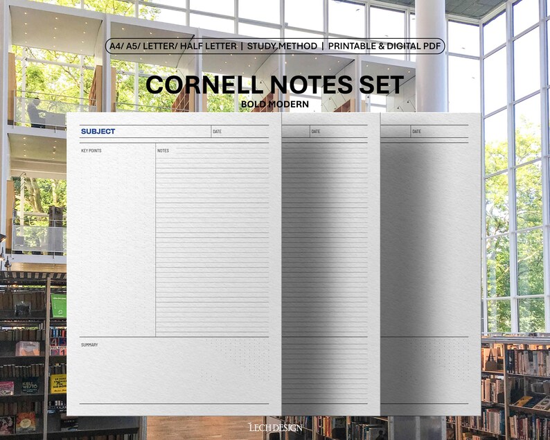 Cornell Notes Bold Modern Printable & Digital | 3 Designs in 4 Sizes ...