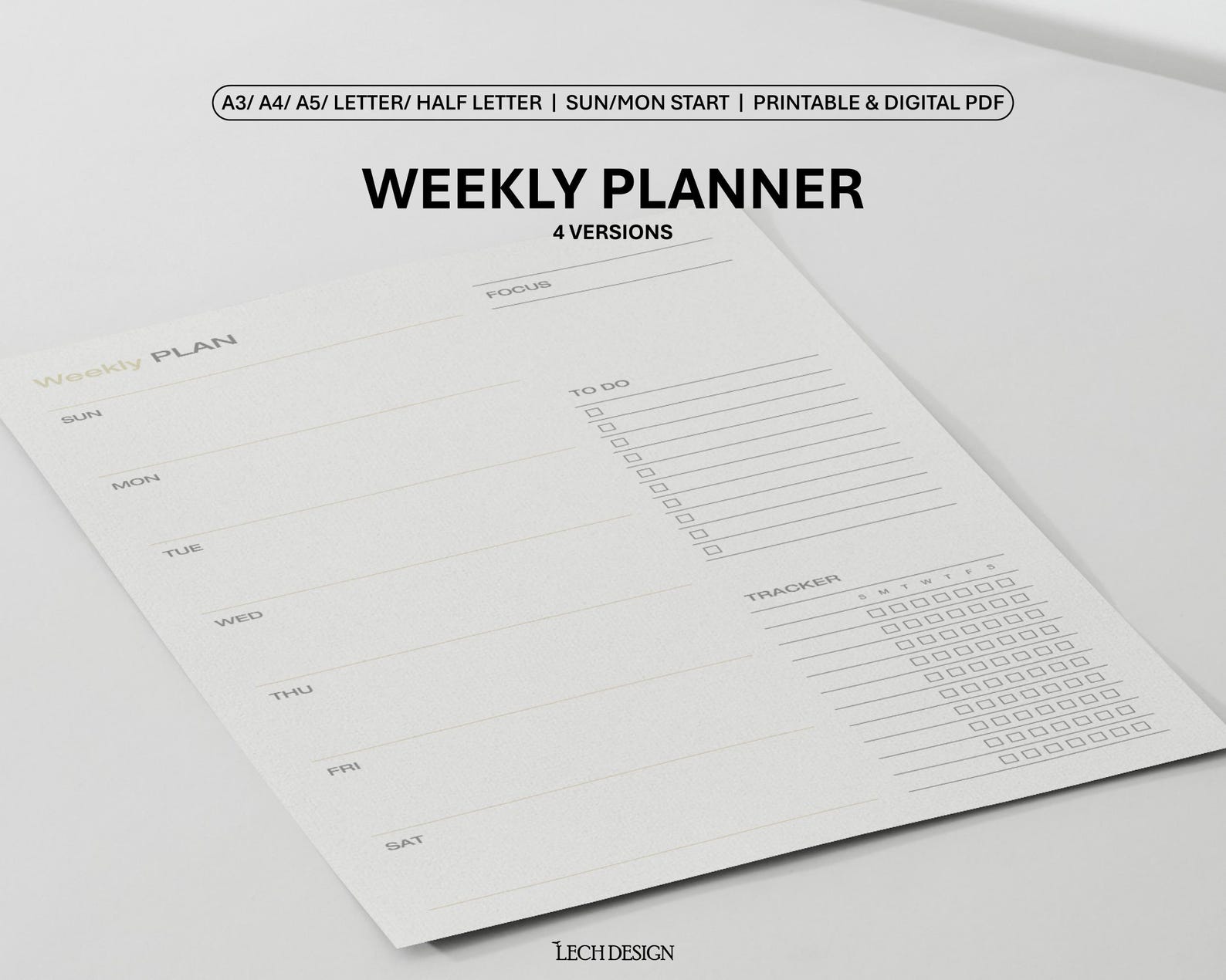 Weekly Planner Minimalist Elegance Printable & Digital | 4 Designs in 5 ...