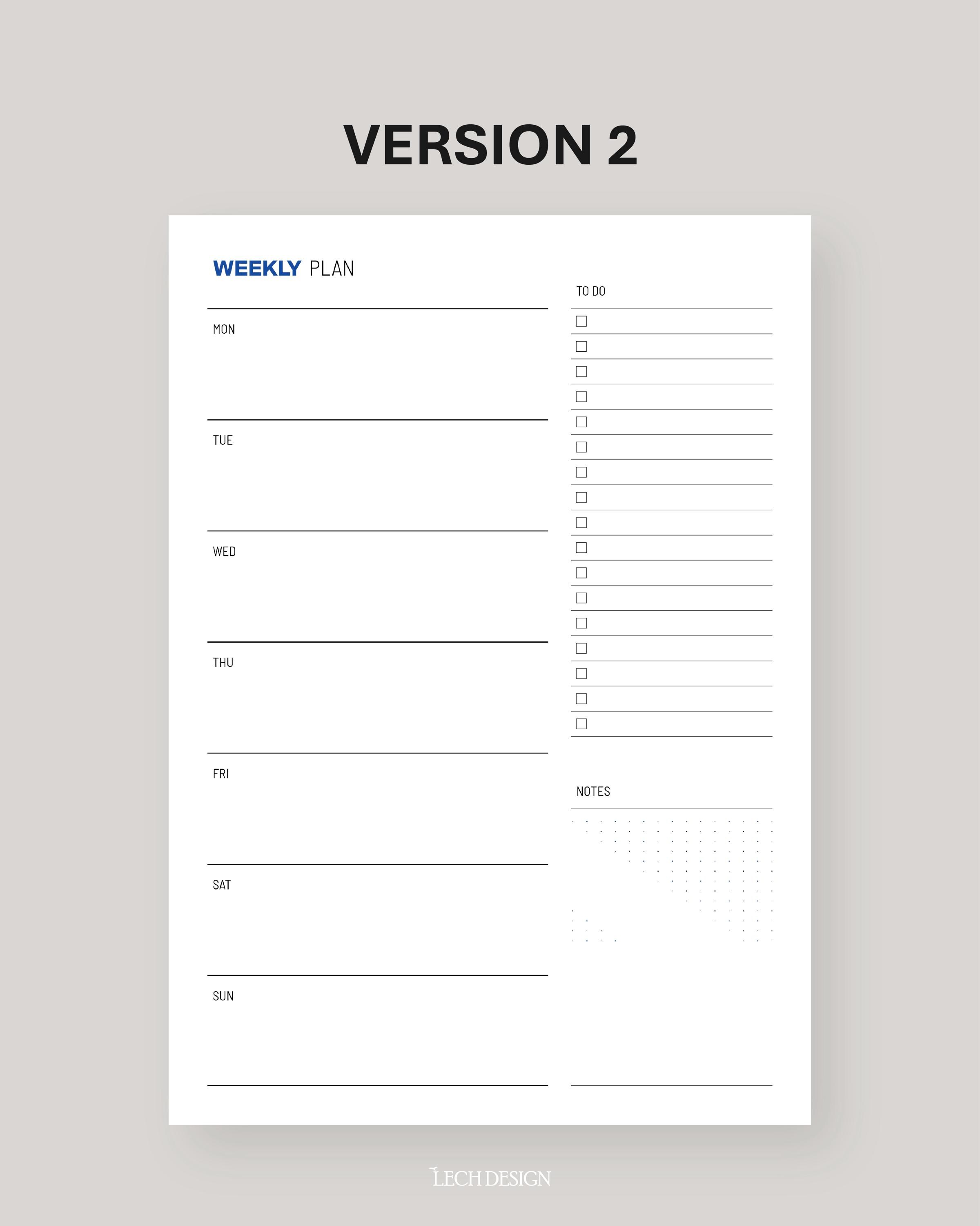 Weekly Planner Bold Modern Printable & Digital | 4 Designs in 5 Sizes ...
