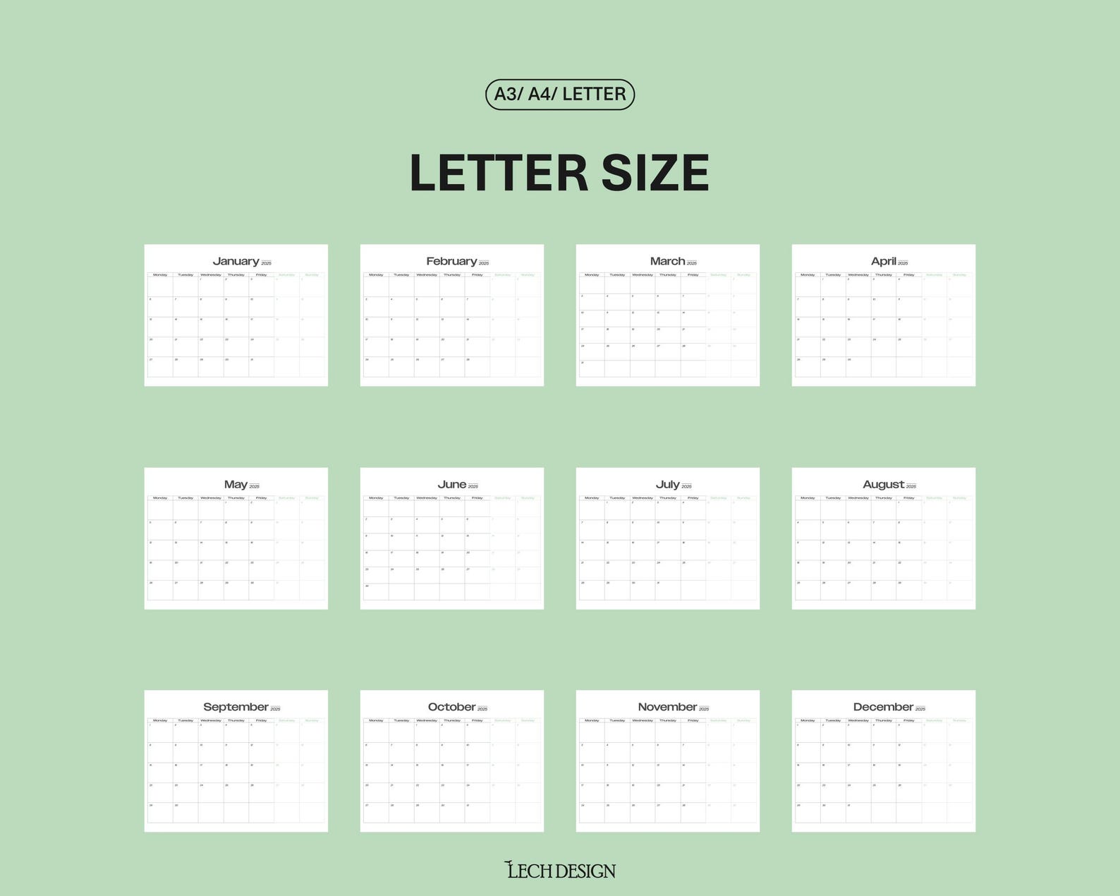 2025 Calendar Scandi Chic Printable & Digital | 1 Landscape Design in 3 ...