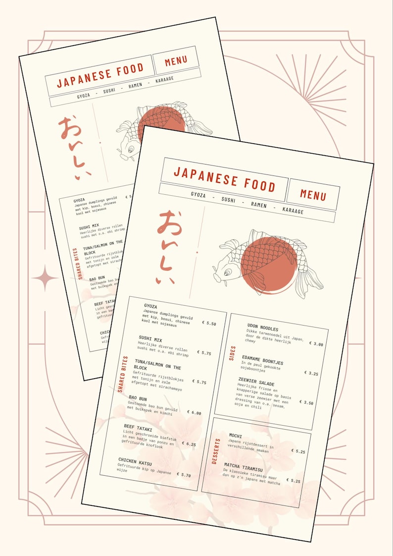 Japanese Menu Template - Etsy