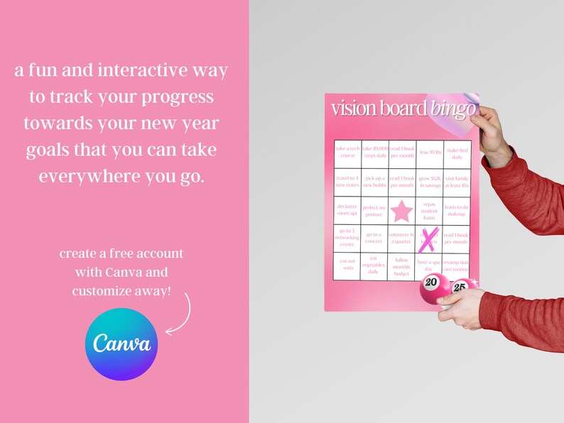 2025 Bingo Card Vision Board Digital Template for Manifestation and ...