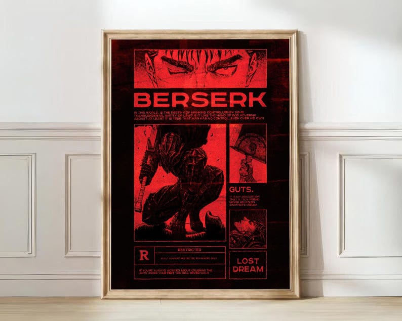 Berserk Poster, Digital Anime Berserk, Berserk Anime Gifts, Anime Wall ...