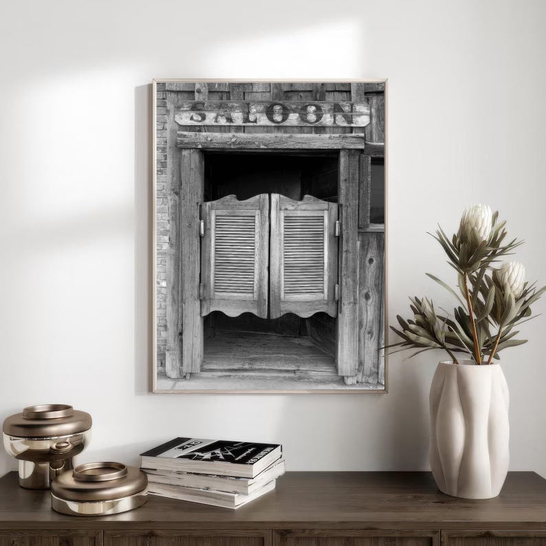 Wild West Saloon Print, Rustic Black and White, Old West Decor (digital ...