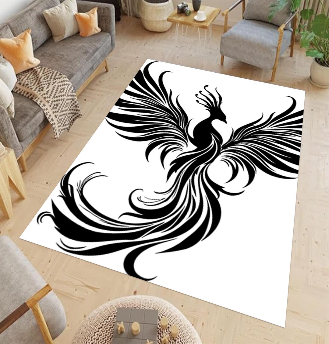 Phoenix Bird Rug, Fire Phoenix Bird Rug, Bird Themed Rug, Phoenix Decor ...