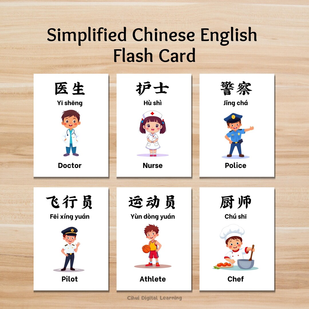 Family Flash Card : Bilingual Simplified Chinese English Vocabulary ( Printable + MP4 Audio) - Etsy