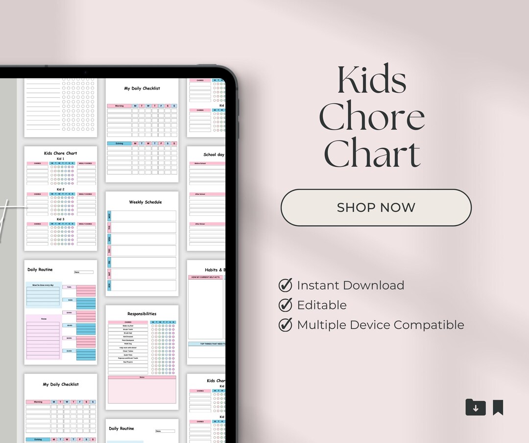 Editable Chore Chart for Kids Planner for Chore Planner for Kids Gift ...