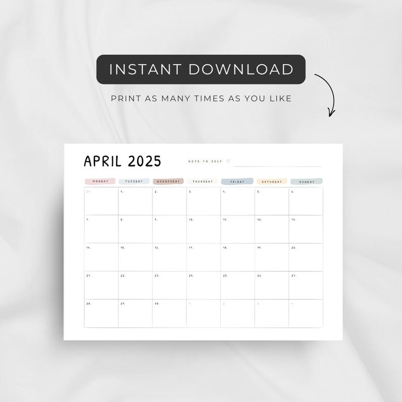 Printable April 2025 Calendar, Ready-to-print and Dated Sheets, Instant ...