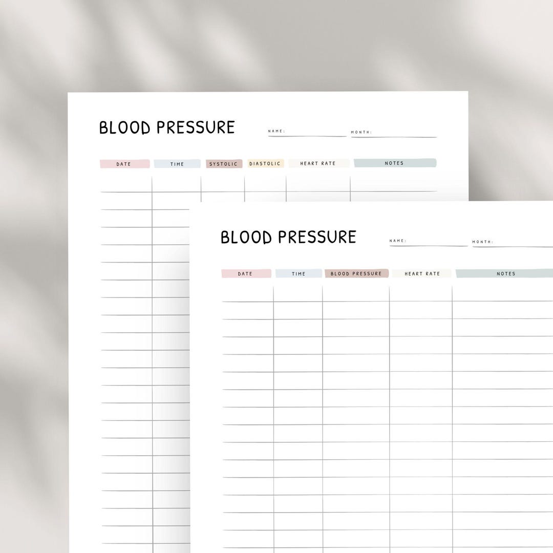 Printable Blood Pressure Chart | Daily BP Tracker Log | Medical Health ...