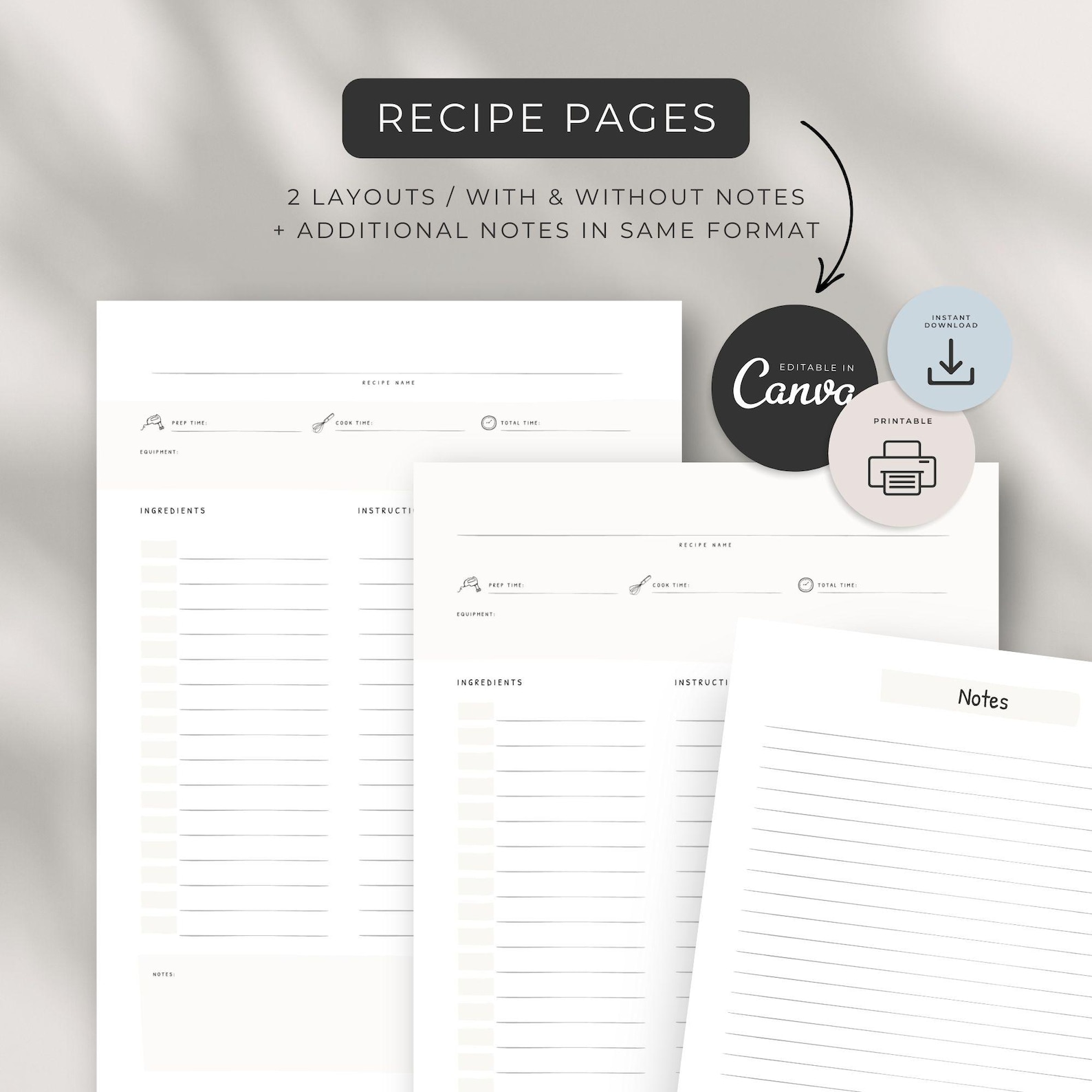 Printable Blank Recipe Page Template: Fillable Cookbook Organizer ...