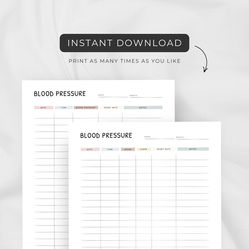 Printable Blood Pressure Chart | Daily BP Tracker Log | Medical Health ...