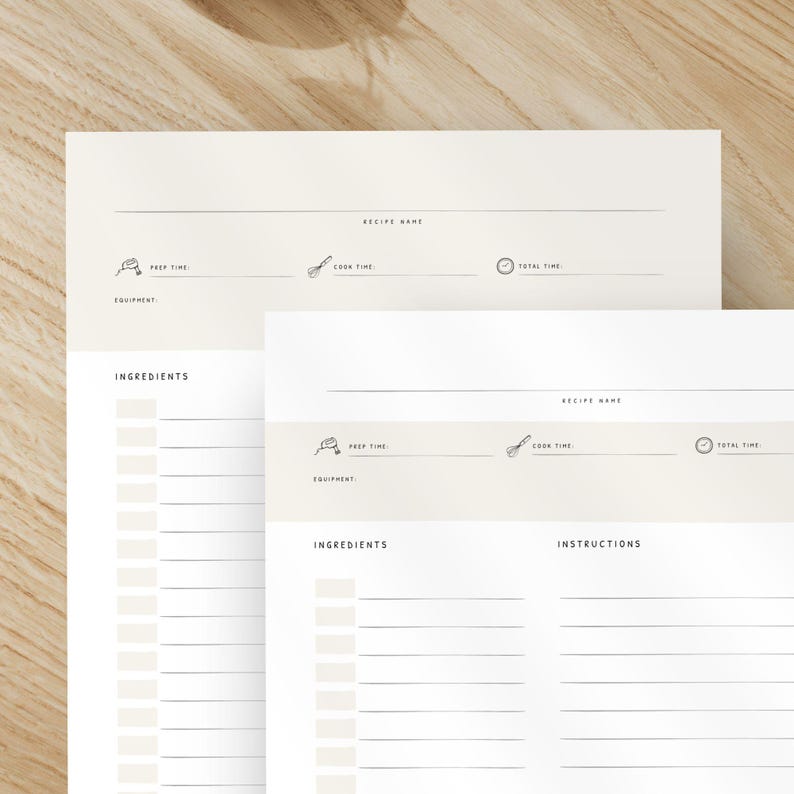 Printable Blank Recipe Page Template: Fillable Cookbook Organizer ...