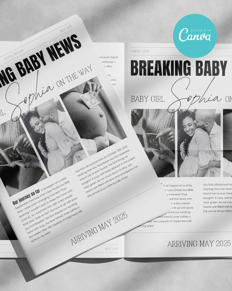 Digital Newspaper Baby Announcement Template, Birth Announcement ...