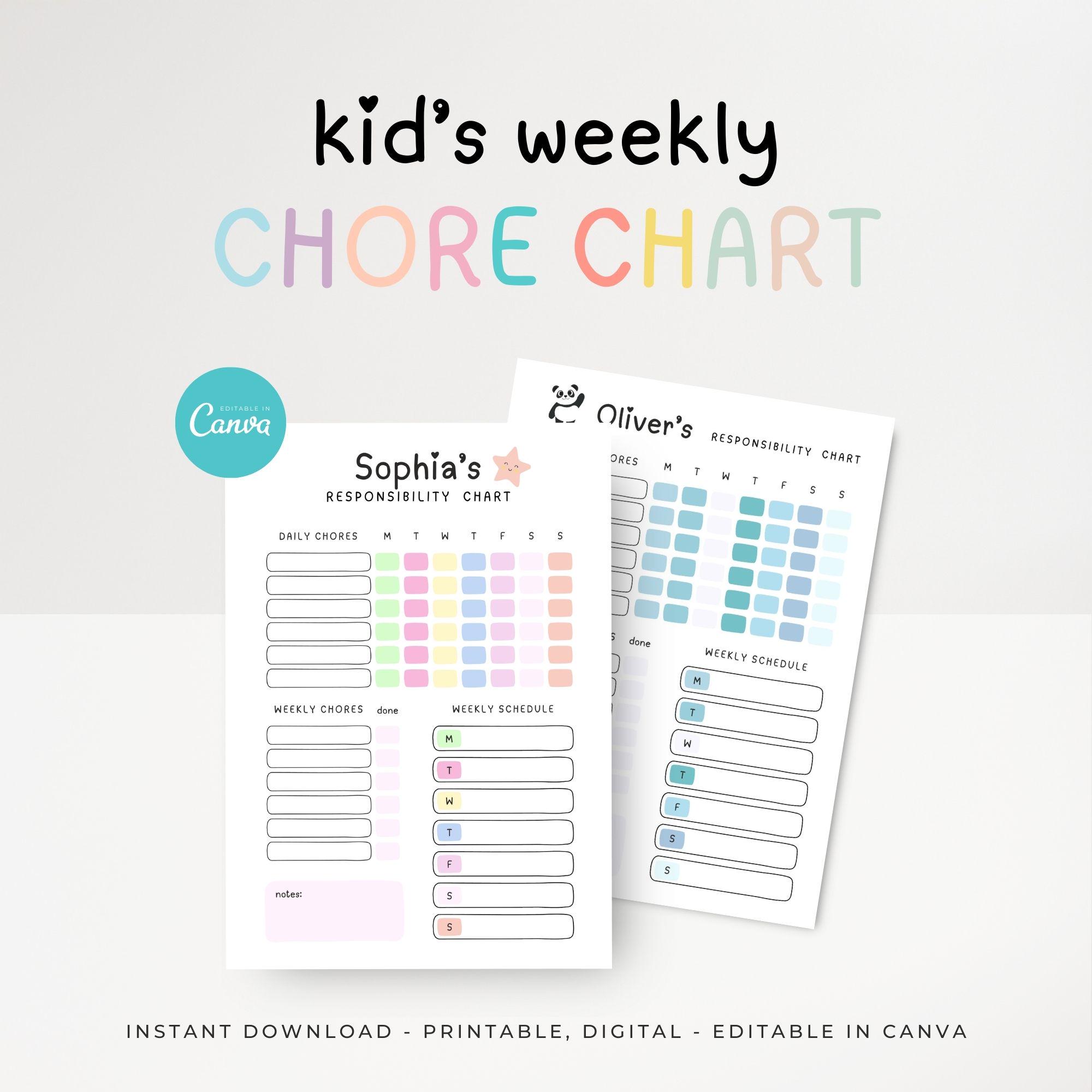 Chore Chart for Kids Chore List Printable Daily Routine Checklist ...