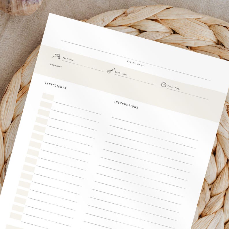 Printable Blank Recipe Page Template: Fillable Cookbook Organizer ...