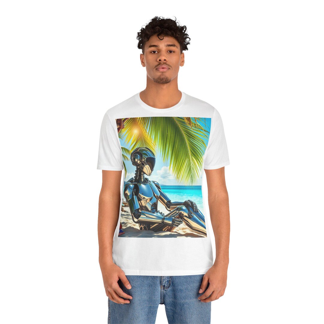 Sunbathing Android T-shirt, Funny Robot Tee, Geeky Graphic Shirt ...