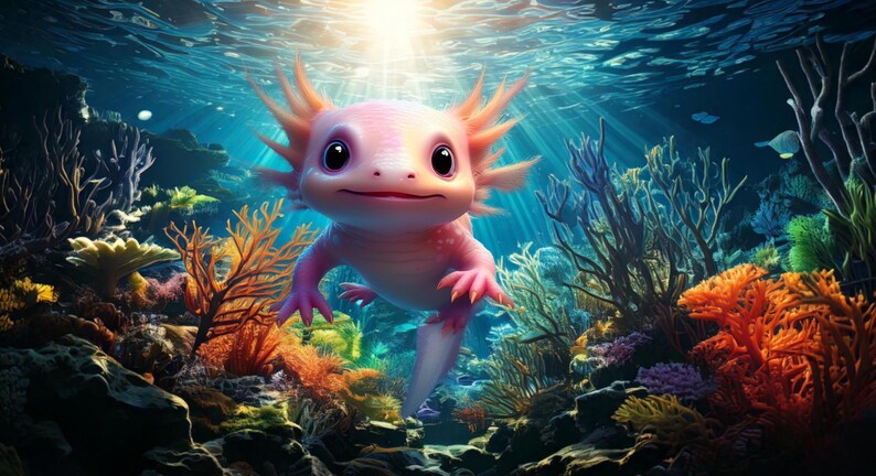 Axolotl Aquarium Digital Poster Aquarium Background Poster Colorful ...