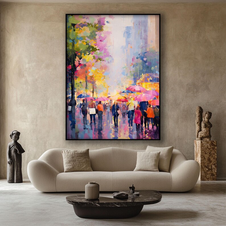 Rainy New York Street Colorful City Painting 100% Hand Painted Textured ...