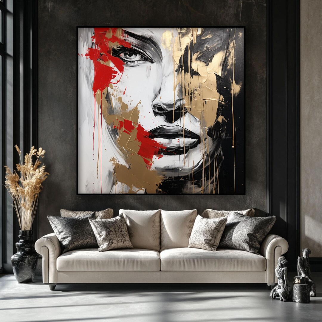 Abstract Woman Face Oil Painting: Textured Canvas Wall Art - Etsy UK