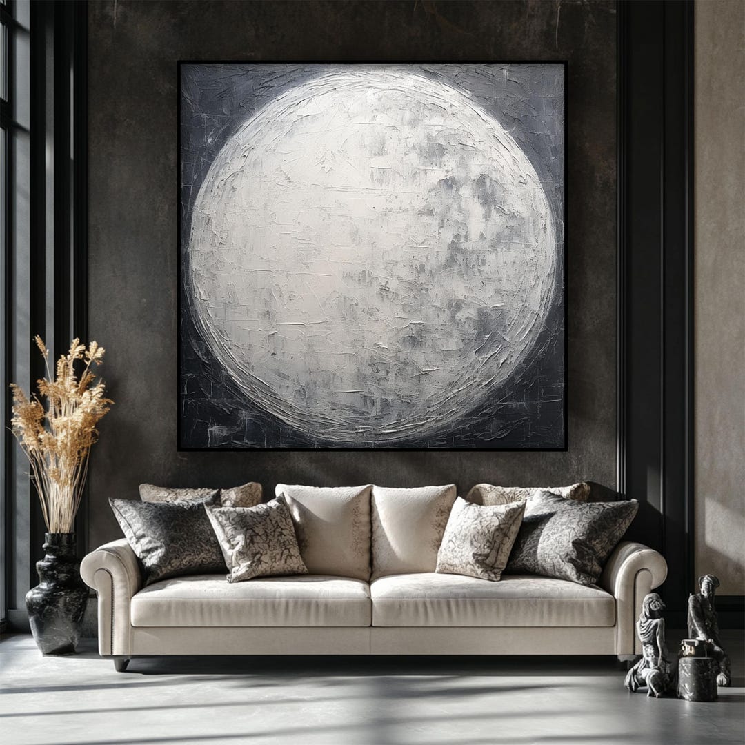 Textured Moon Oil Painting, Abstract Canvas Art, Landscape Nature Decor ...