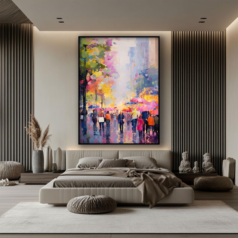 Rainy New York Street Colorful City Painting 100% Hand Painted Textured ...