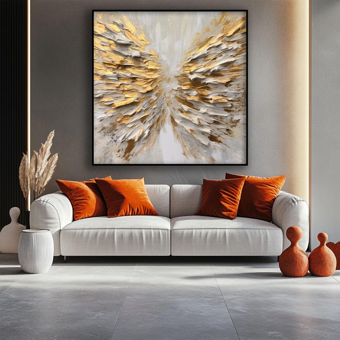 Gold Leaf Angel Wing Oil Painting: Textured Abstract Art - Etsy