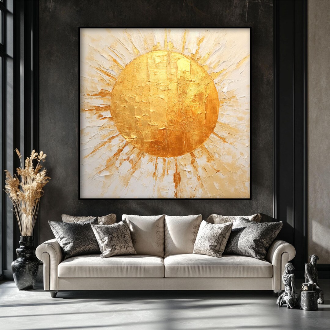 Completely Golden Sun, Abstract Gold Sun, 100% Hand Painted Oil ...